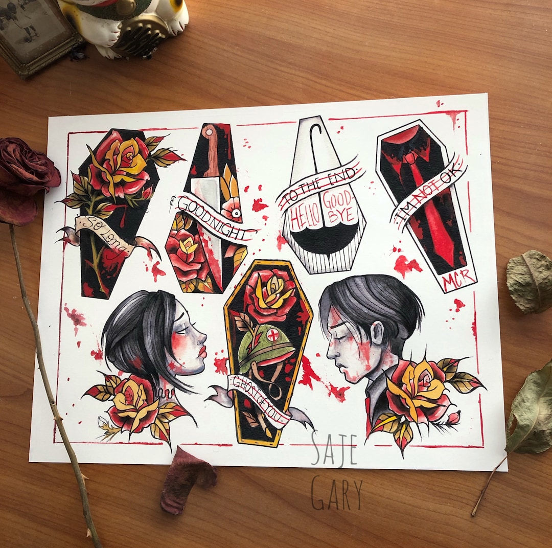 MCR Tattoo Flash Sheet Print 8x10 - Etsy