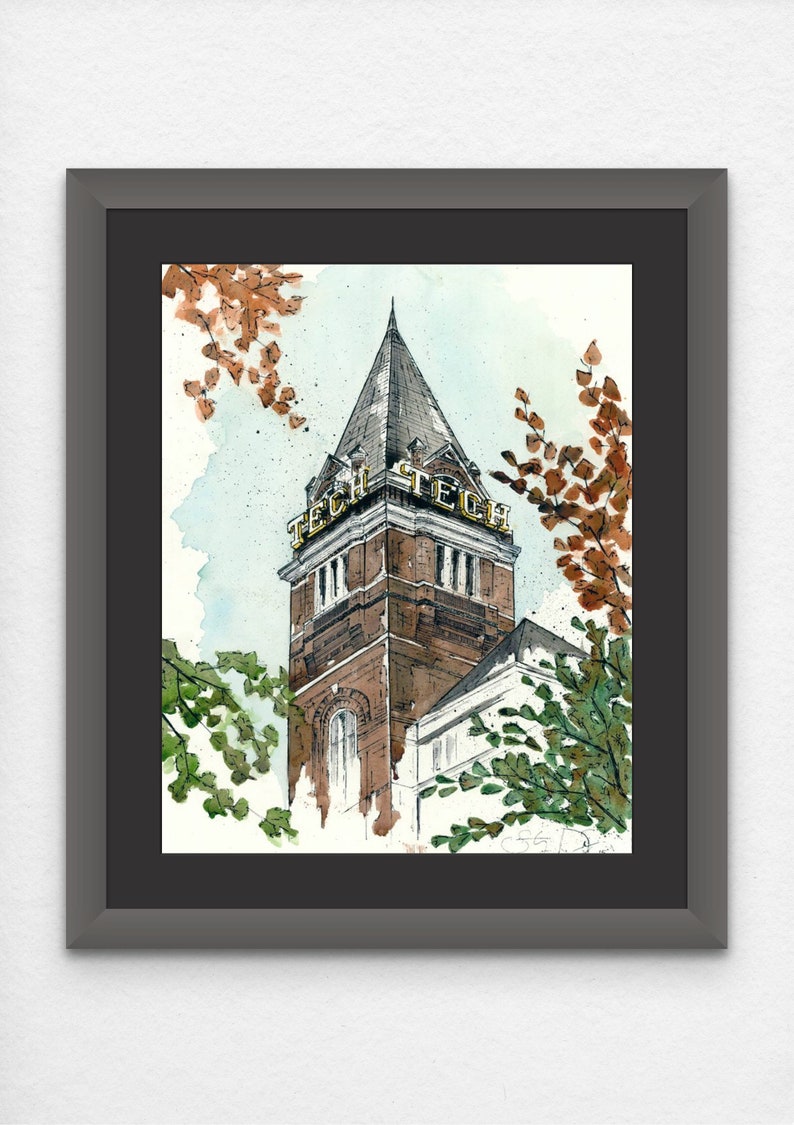 Giclee Watercolor Print of Georgia Tech's Tech Tower - Etsy