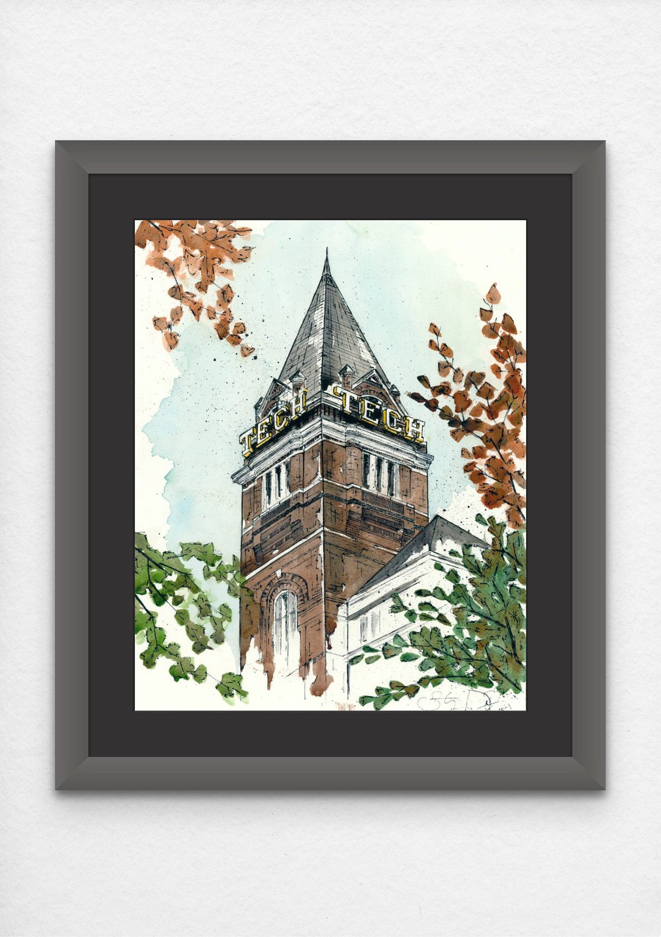 Giclee Watercolor Print of Georgia Tech's Tech Tower - Etsy