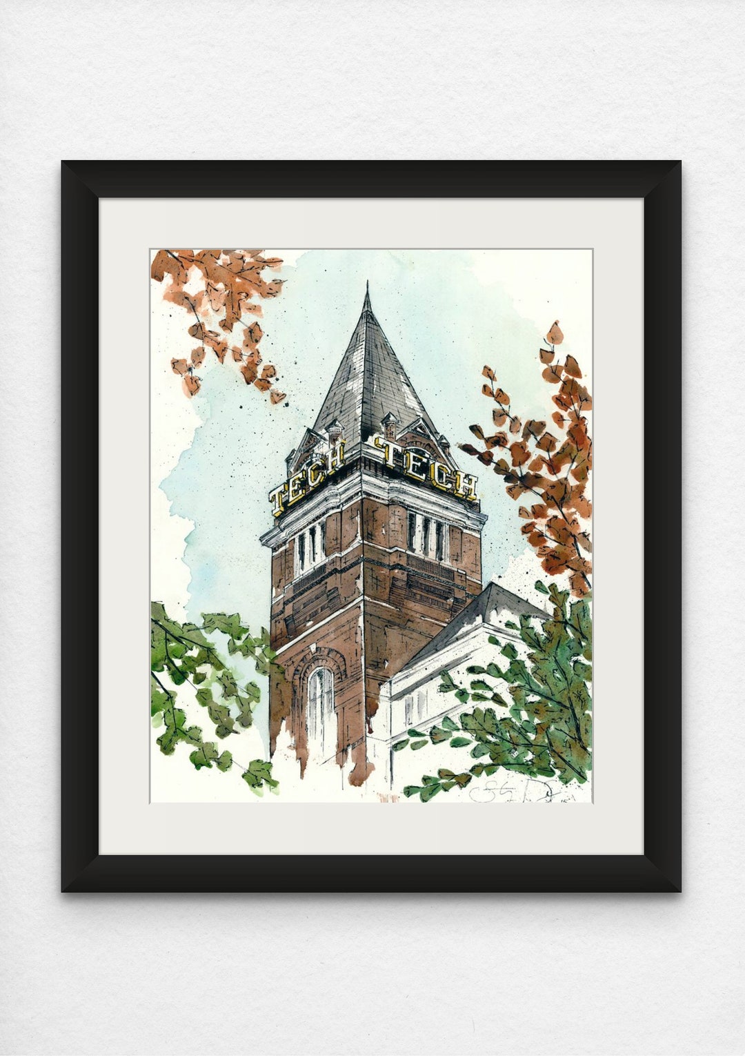 Giclee Watercolor Print of Georgia Tech's Tech Tower - Georgia ...