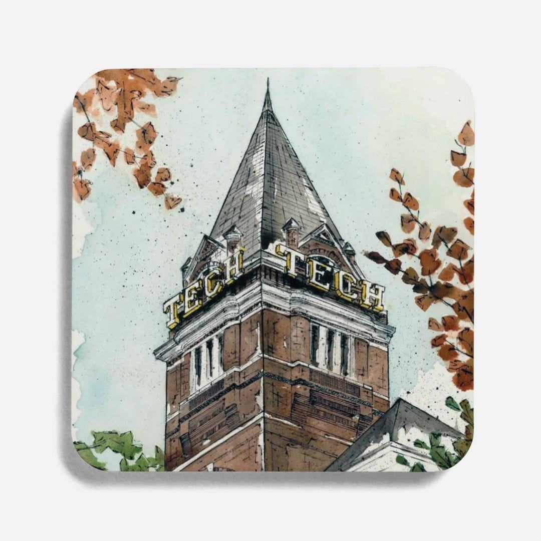 Coaster With Watercolor Rendering of Tech Tower Georgia Institute of ...