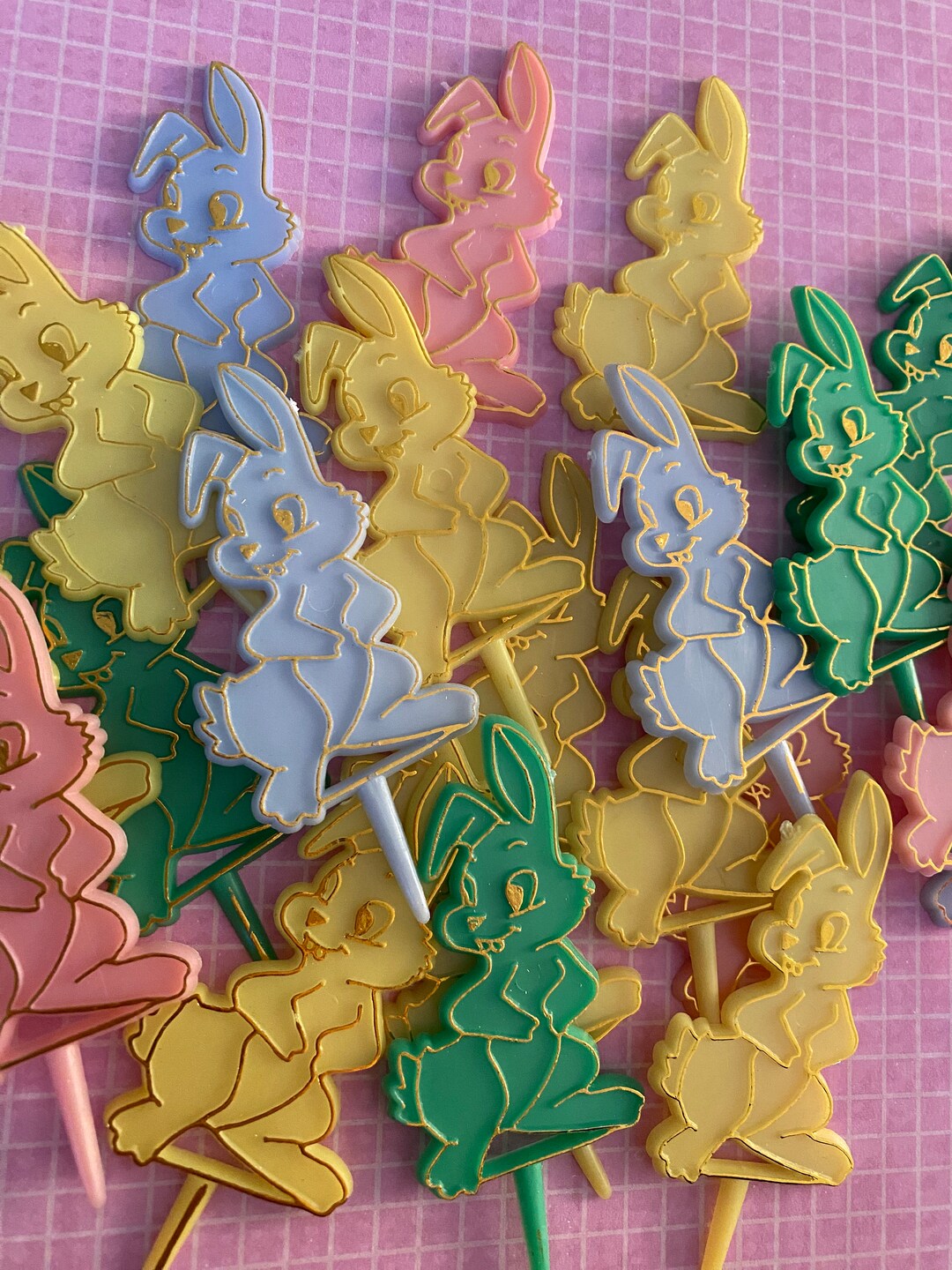 Retro Easter Bunny Cupcake Toppers, Set of 6, Gold, Lisa Kettell ...