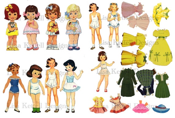 Vintage Paper Dolls Set of 2 Collage Sheets Digital | Etsy