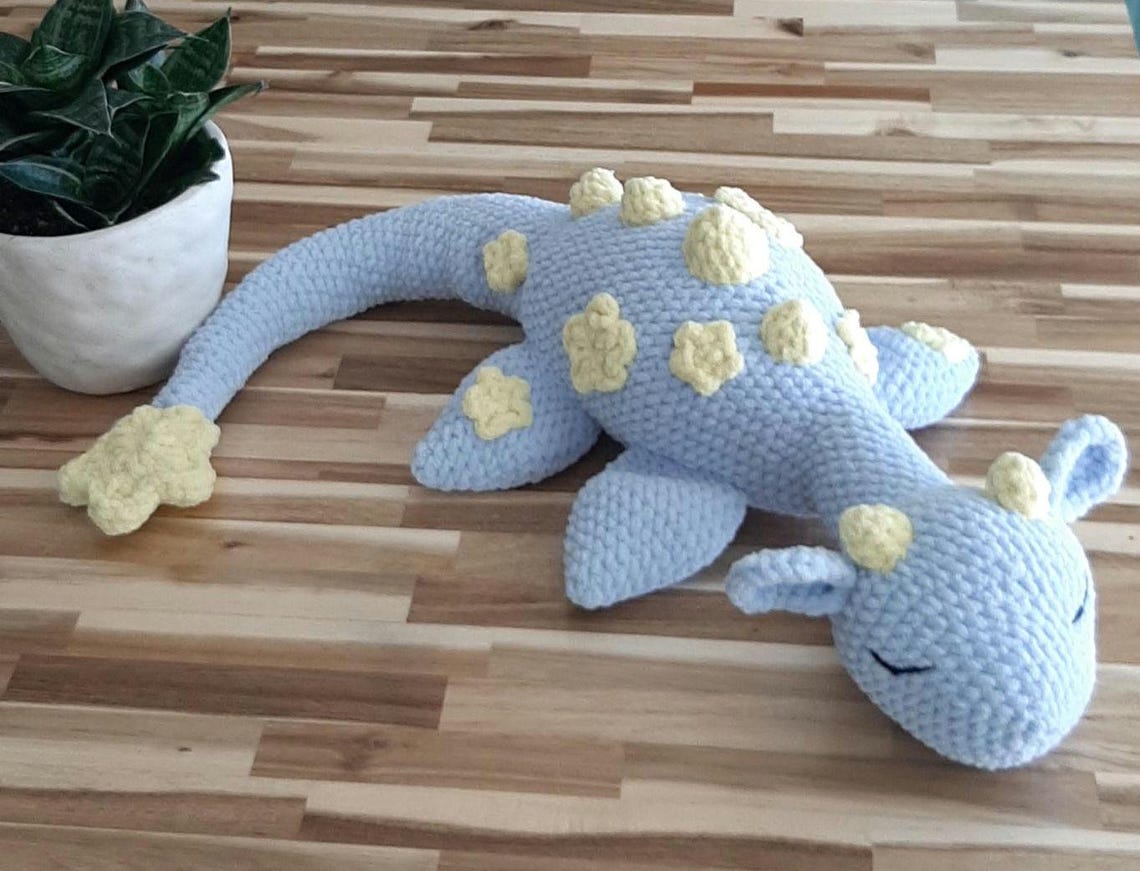 Sleeping Nessie, Handmade Loch Ness Plush, Crochet Plesiossur Plushie ...