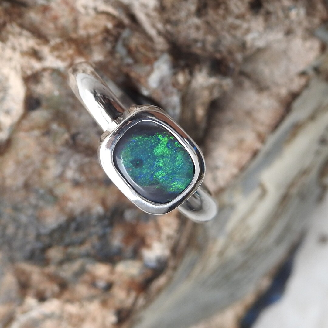 Solid Lightning Ridge Natural Black Opal Sterling Silver Ring - Etsy