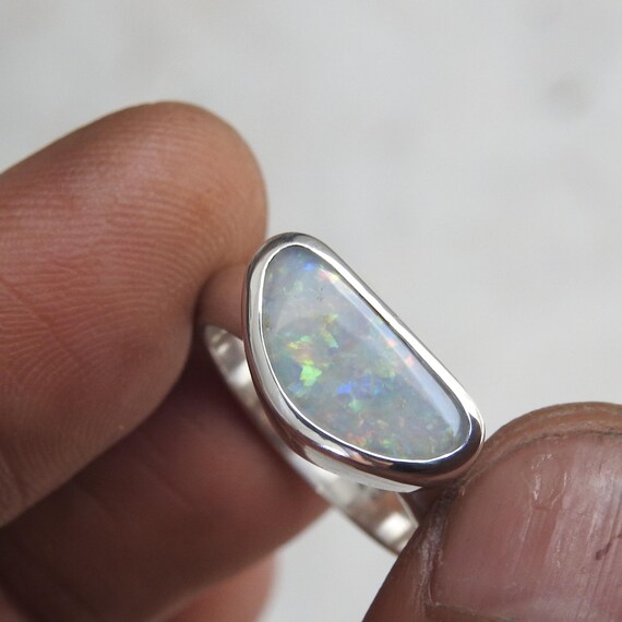 Natural Australian Mintabie Solid Opal Sterling Silver Ring Etsy