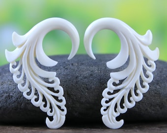 8G Stretcher Earrings Real Gauge Bone Organic Hand Carved | Etsy