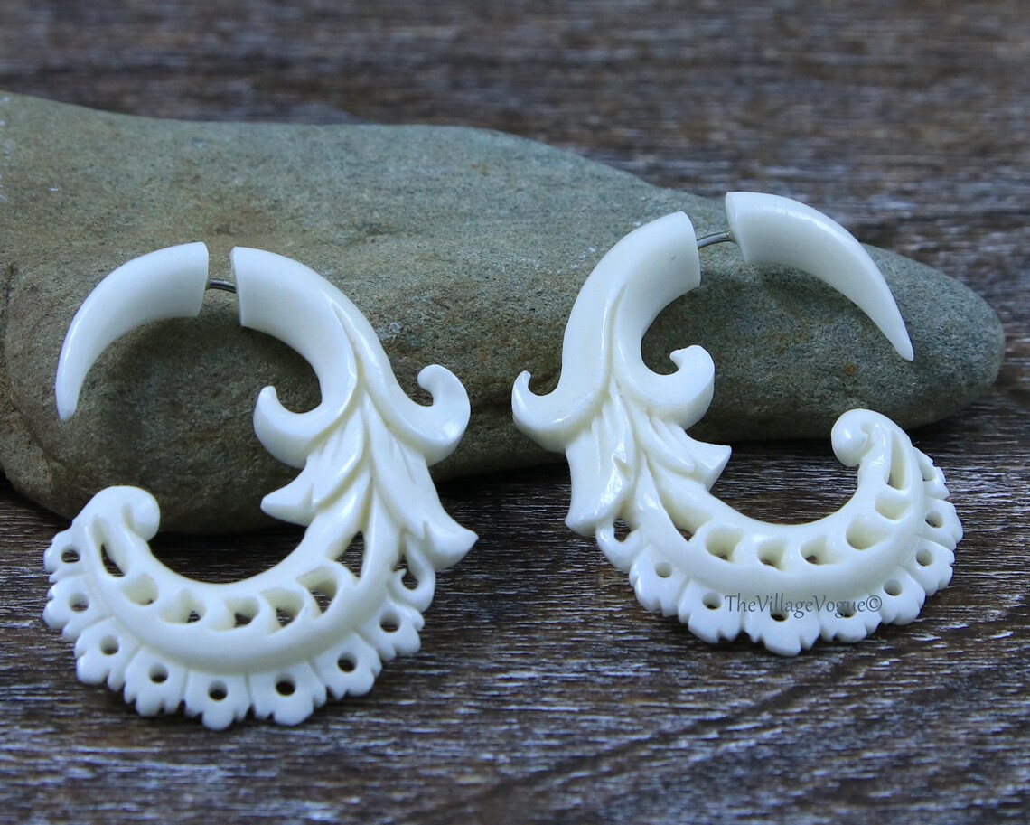 Cheater Gauges Organic Fake Gauge Bone Earrings Balinese - Etsy