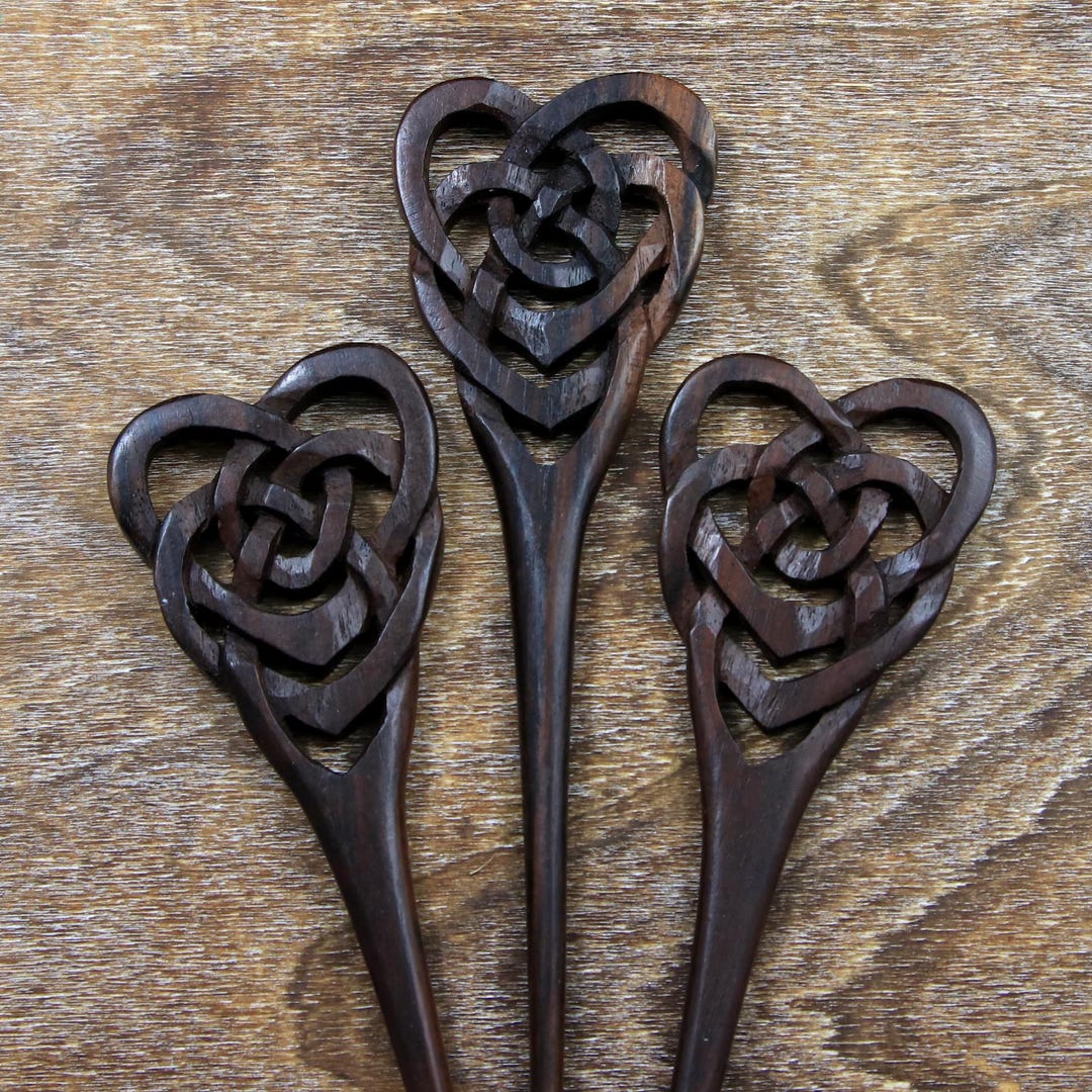Carved Wood Hair Stick, Heart Shape Hair Pin Single Prong Gift for Her ...