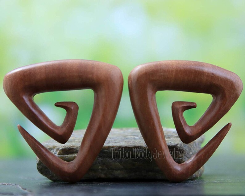 Triangular Stretcher Earrings Real Gauge Wood 9/16 | Etsy