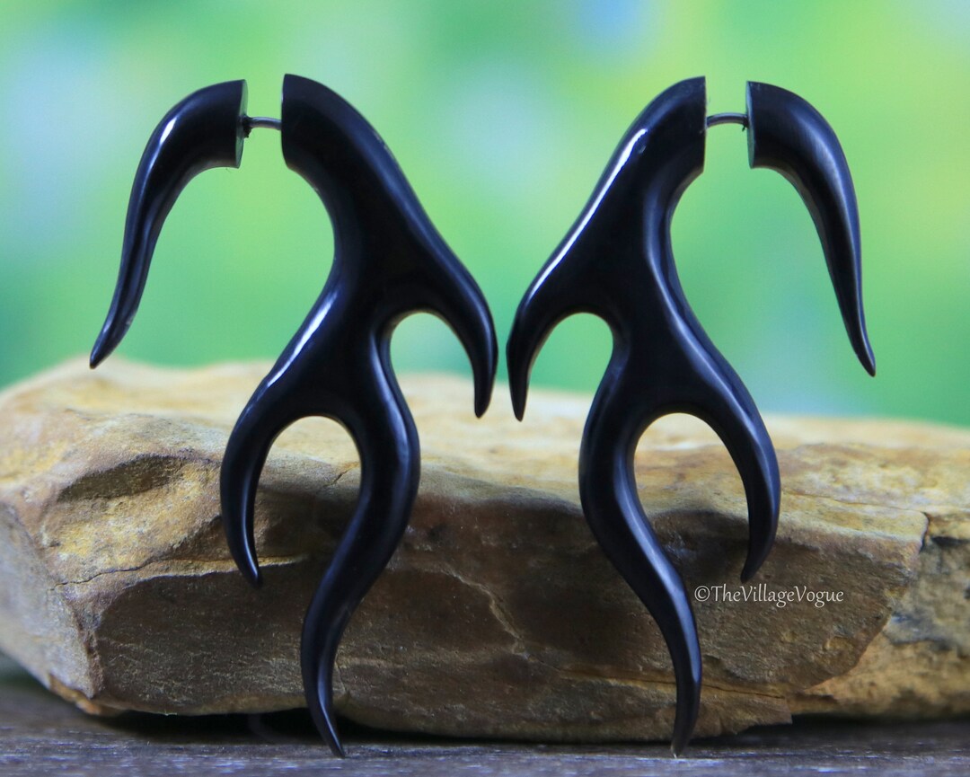 Hand Carved Bull Horn Fake Gauge Antler Earrings - Etsy