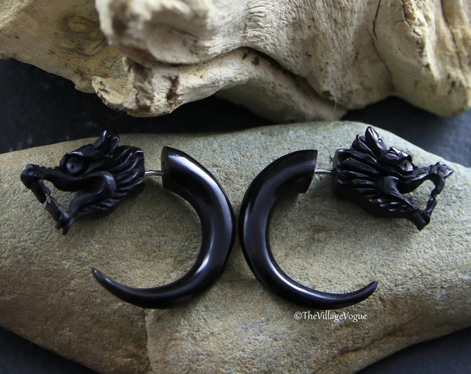 Hand Carved Bull Horn Fake Gauge Bat Earrings - Etsy