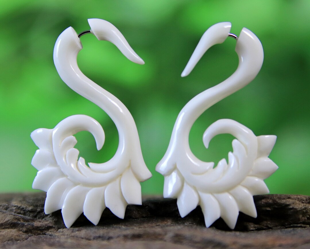 Faux Gauge Earrings Bone Carving Cheater Plug for Regular Pierced Ear ...