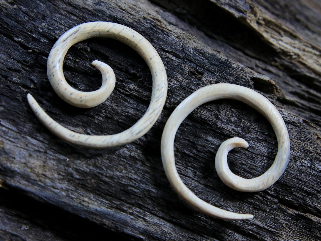 8G Earrings Carved Wood Spiral Gauge Body Jewelry - Etsy