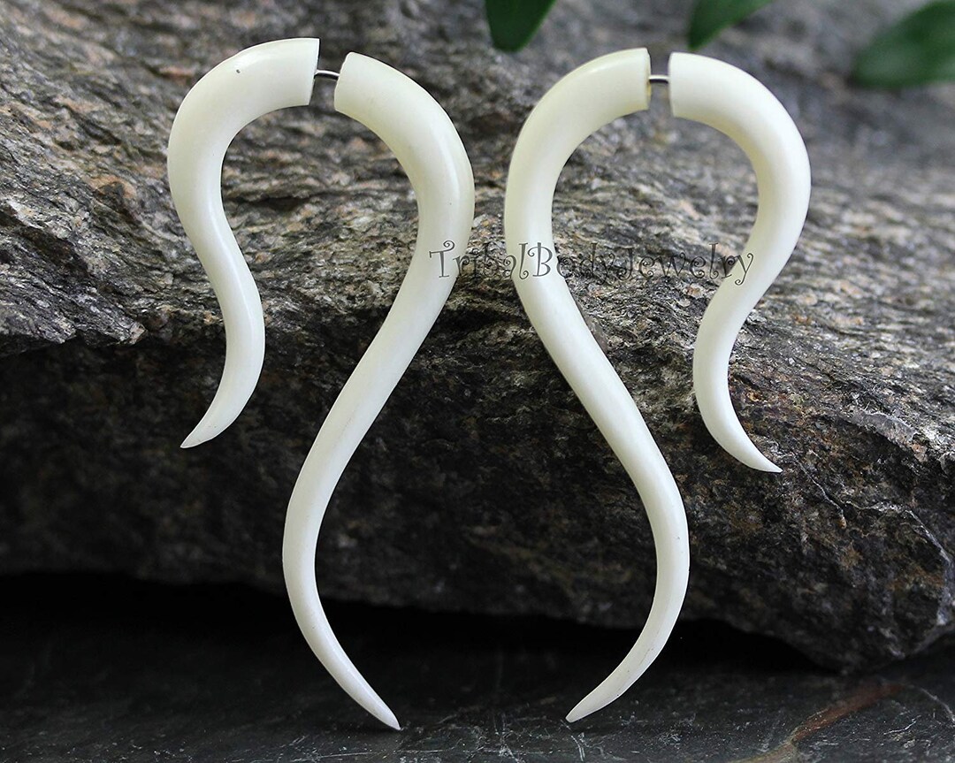 Faux Gauge Bone Cheater Earrings Hand Carved Organic Jewelry - Etsy