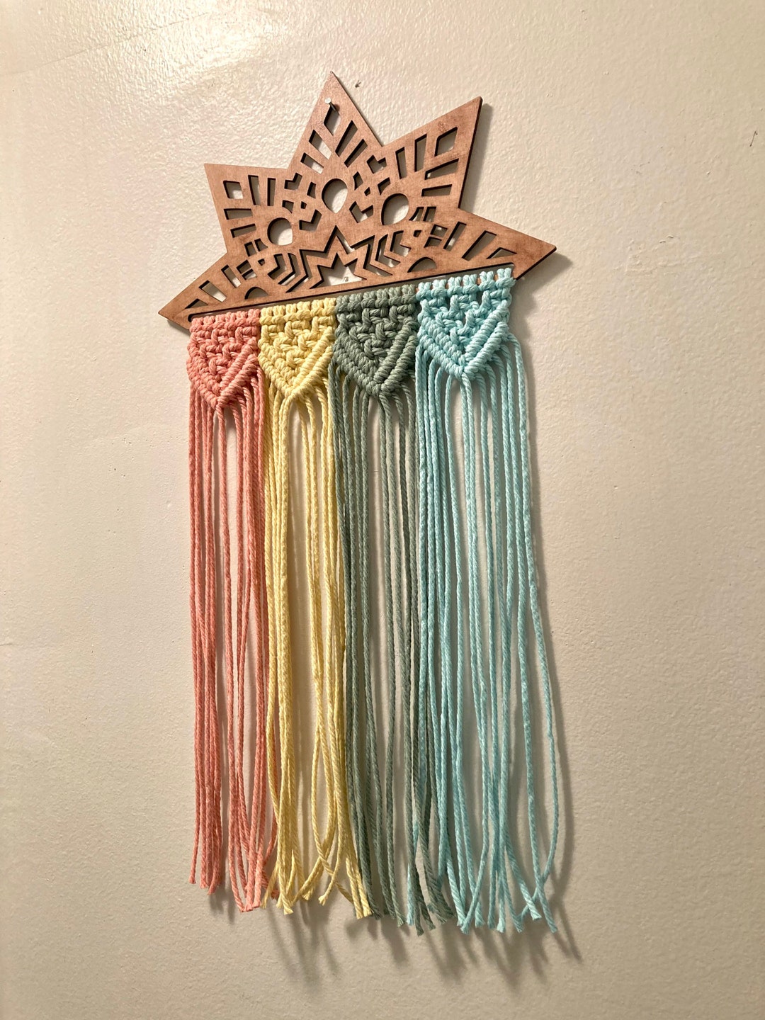 Wooden Rainbow Macrame Star Wall Hanging / Kids Decor / Nursery ...