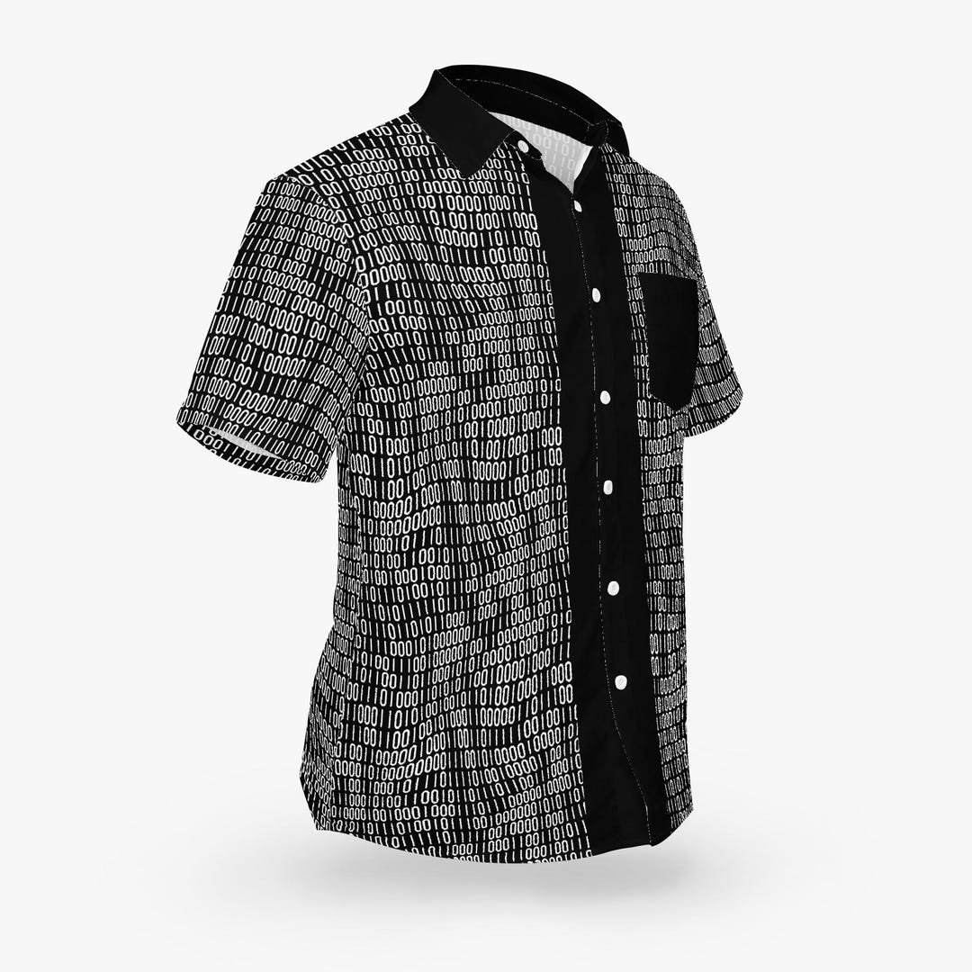 The Matrix Style Binary Code Bowling Shirt Black W White Text ...