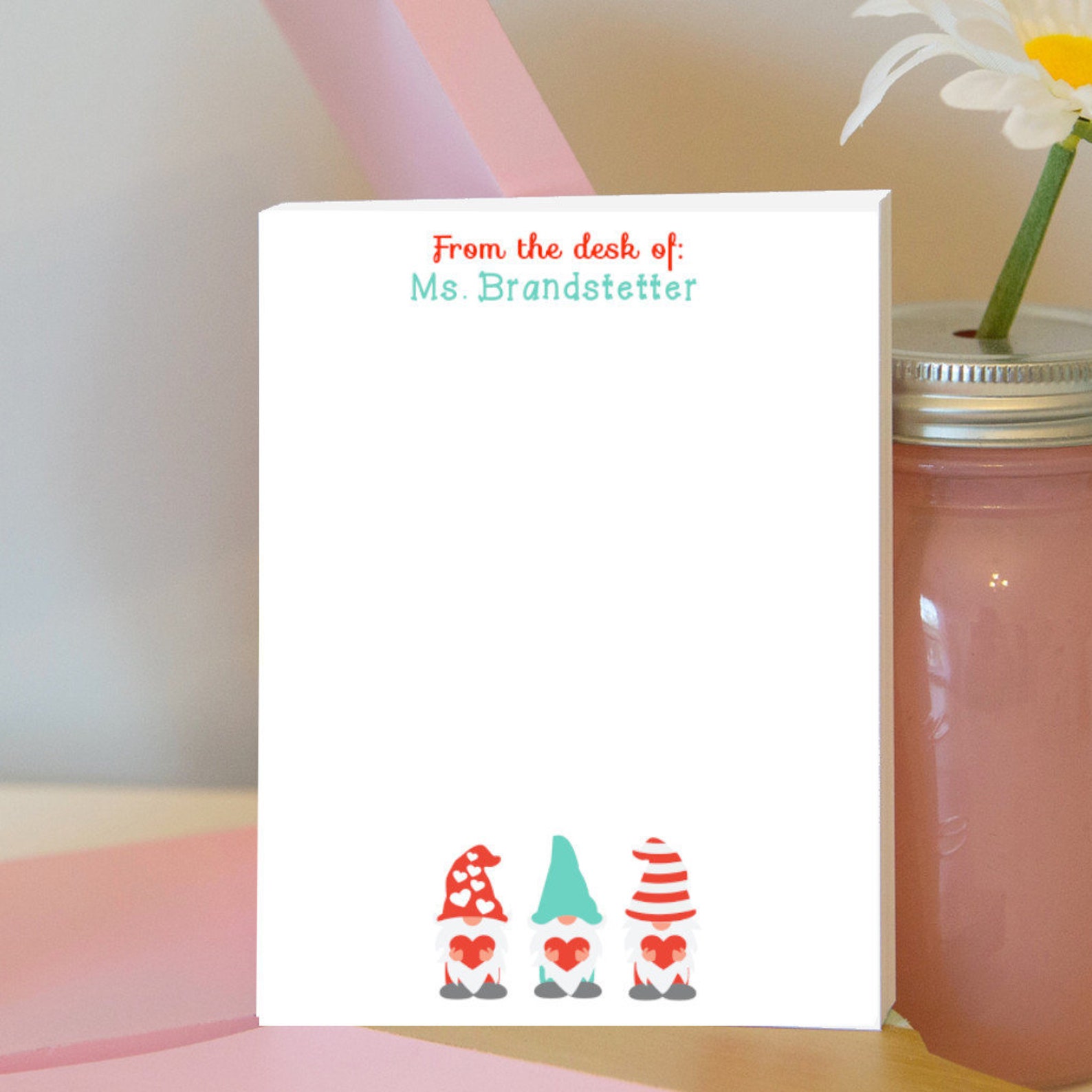 Valentine's Day Gnome Notepad - Personalized Notepad - Valentine's Day ...