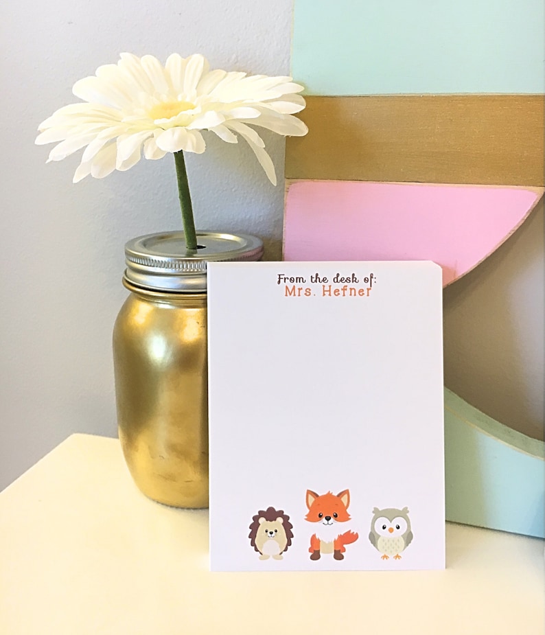 Personalized Teacher Notepad Woodland Animals Teacher Gift | Etsy