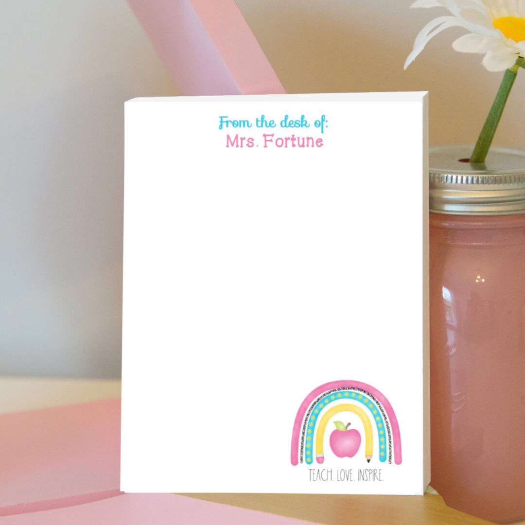Teacher Rainbow Personalized Notepad - School Rainbow Notepad - Rainbow ...