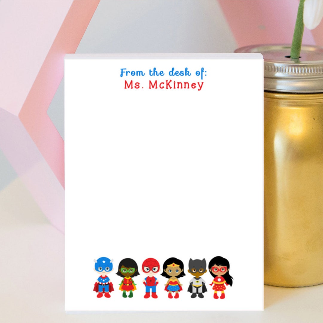 Superhero Notepad - Personalized Teacher Notepad - Superhero Classroom ...