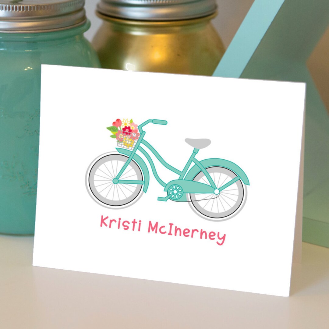 Personalized Bicycle Notecard Set - Vintage Bicycle Stationery - Folded ...