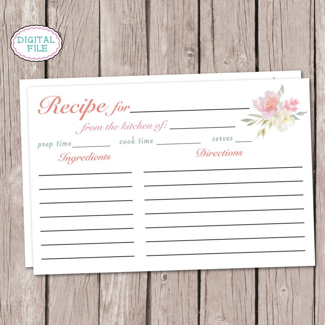 Printable Recipe Cards Floral Recipe Cards Baking - Etsy