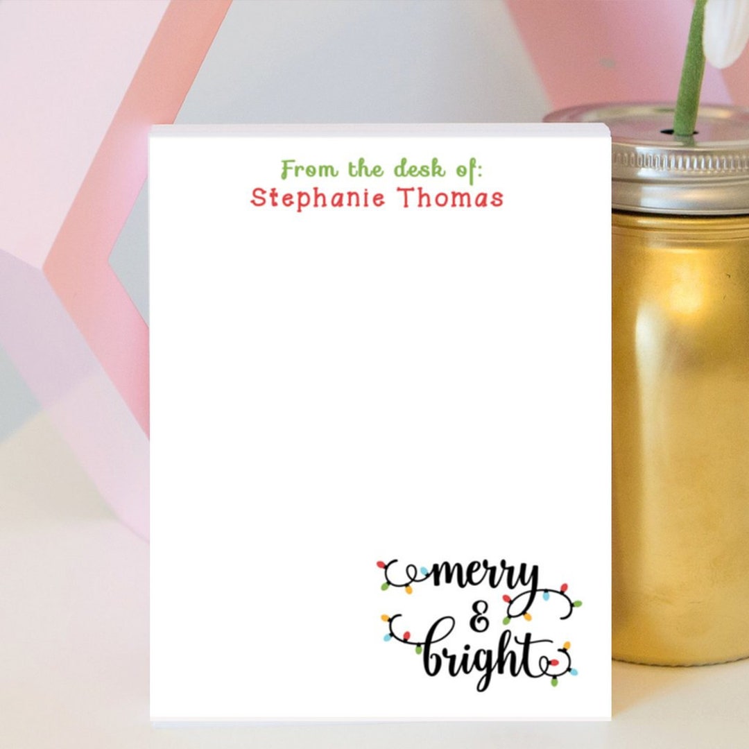 Merry & Bright Notepad - Christmas Notepad - Christmas Lights - Santa ...