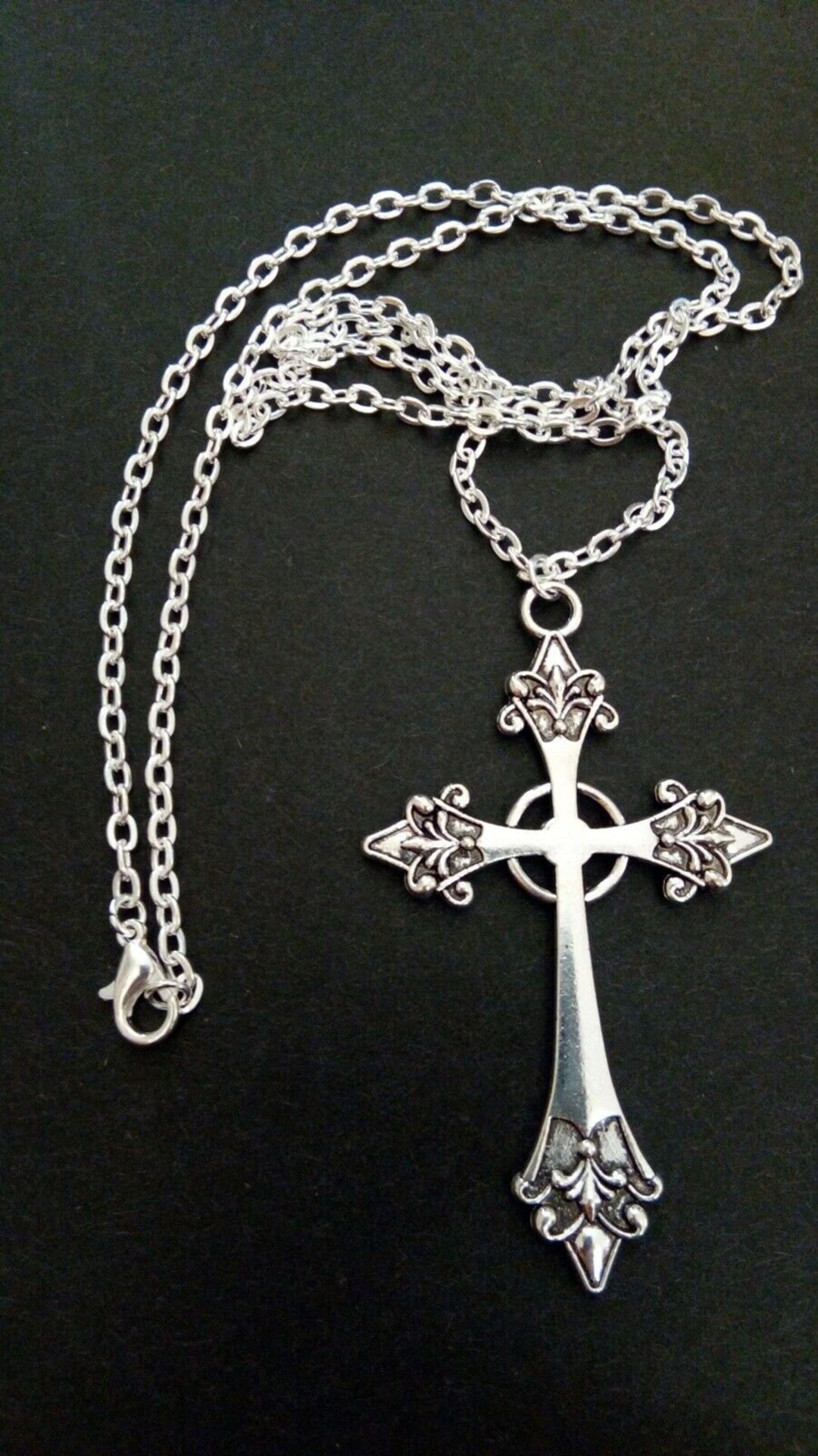 A Silver Plated Ornate GOTHIC CROSS Pendant on a 60cm Silver - Etsy ...