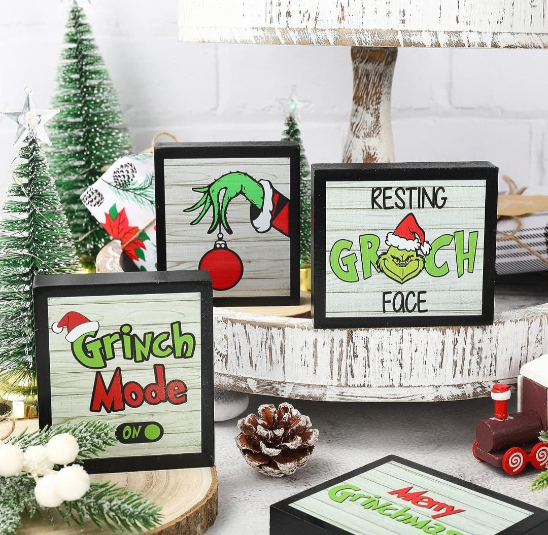 Grinch Decor, Grinch Mini Signs, Grinch Tiered Tray Decor, Grinch ...