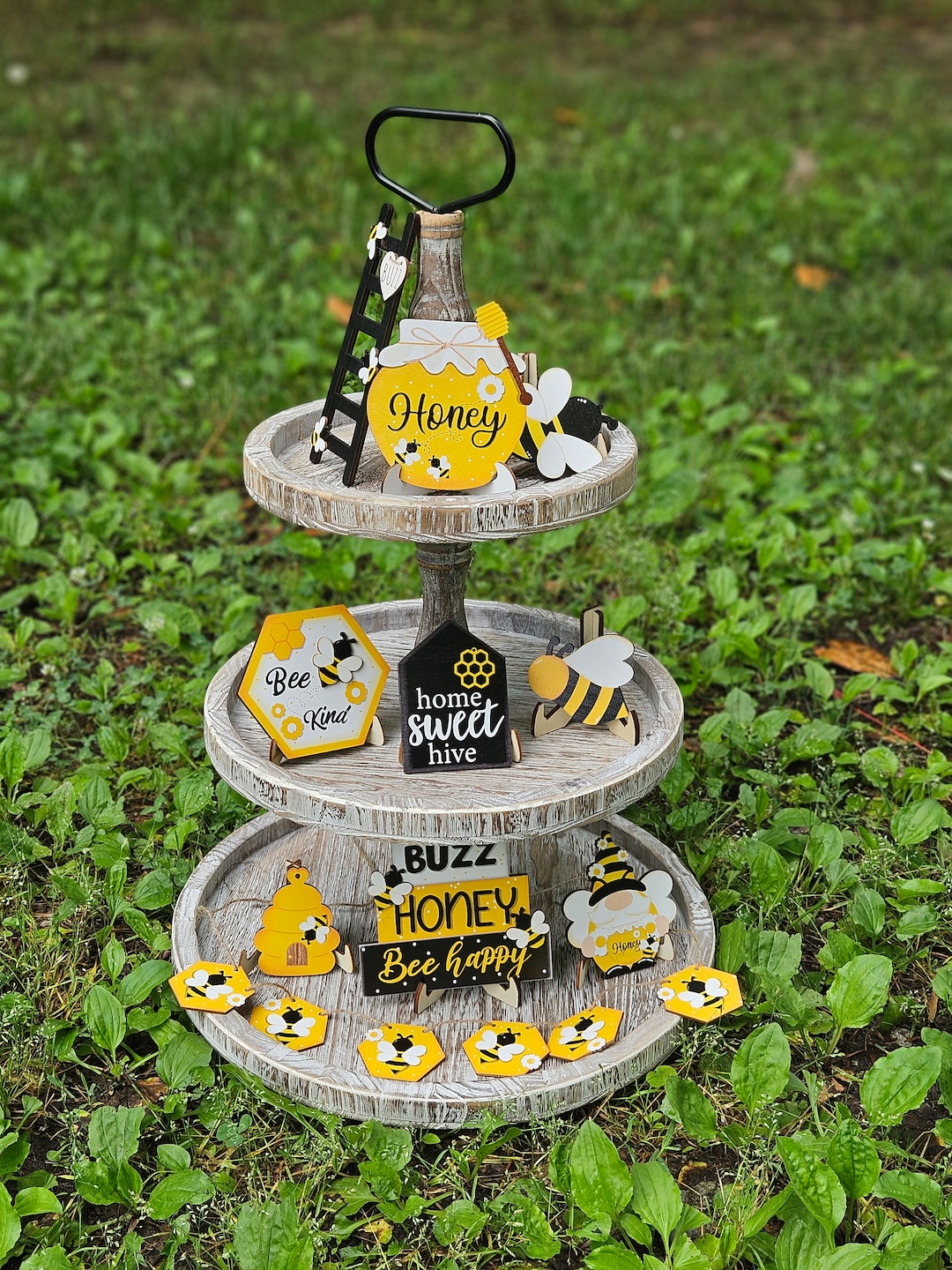 Bee Tiered Tray Decor Set Bee Wooden Sign Table Decorations Farmhouse ...