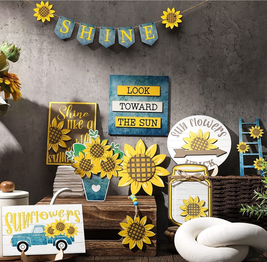 Sunflower Tiered Tray Decor Summer Sunshine Tiered Tray Decor Wood ...