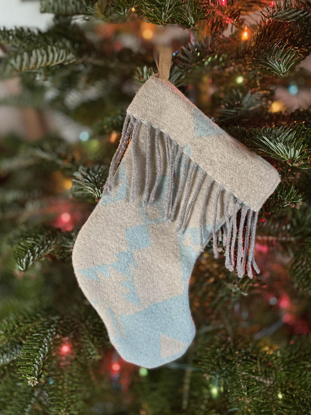 Tribal Western Motiff Wool Hand Crafted Christmas Stockings / Blue and ...