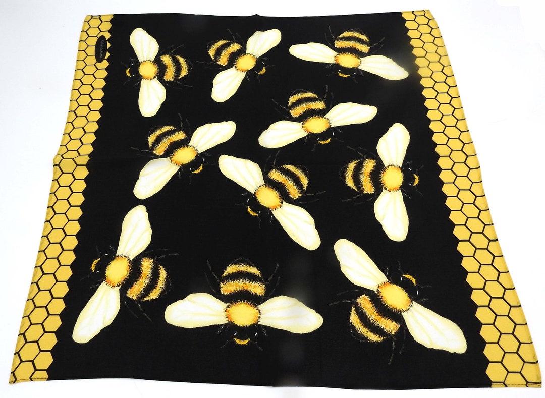 100% Silk Scarf Large Bees With Honeycomb on Black Background - Etsy