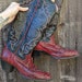 70s Vintage Leather Python Cowboy Boots 6 / Justin Black Red Snakeskin ...