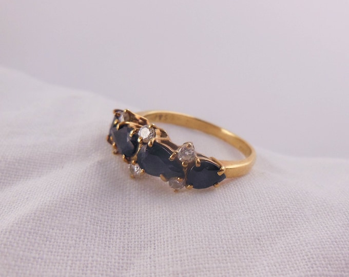 80s Vintage 18k Gold Sapphire Diamond Ring / Solid 18 Karat Yellow Gold ...