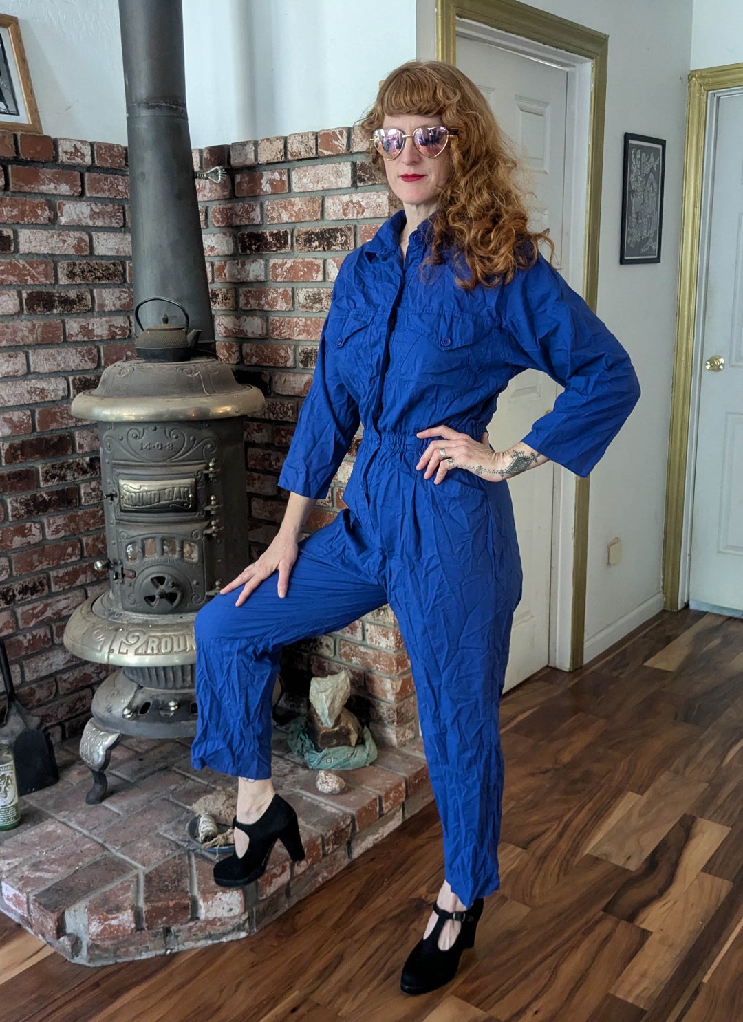 80s Vintage Blue Workwear Onesie Jumpsuit Uniform Coveralls / Mechanics ...