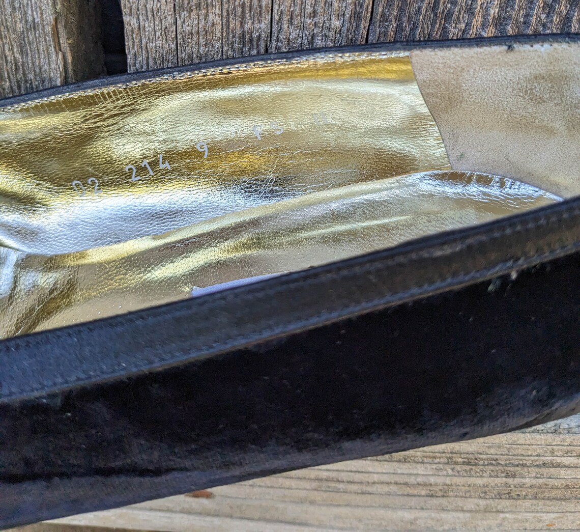 90s Vintage Black Velvet Escada Flats / Metallic Gold Leather Insole ...