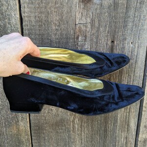 90s Vintage Black Velvet Escada Flats / Metallic Gold Leather Insole ...
