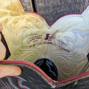 70s Vintage Leather Python Cowboy Boots 6 / Justin Black Red Snakeskin ...