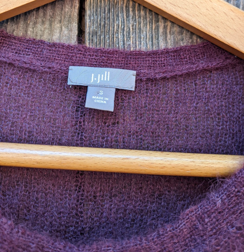 Maroon Mohair Wool Blend Sheer Sweater / Woven Knit Mesh J Jill S ...