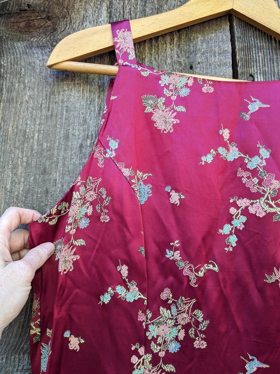 90s vintage Y2K Asian motif prom dress / maroon flora… - Gem