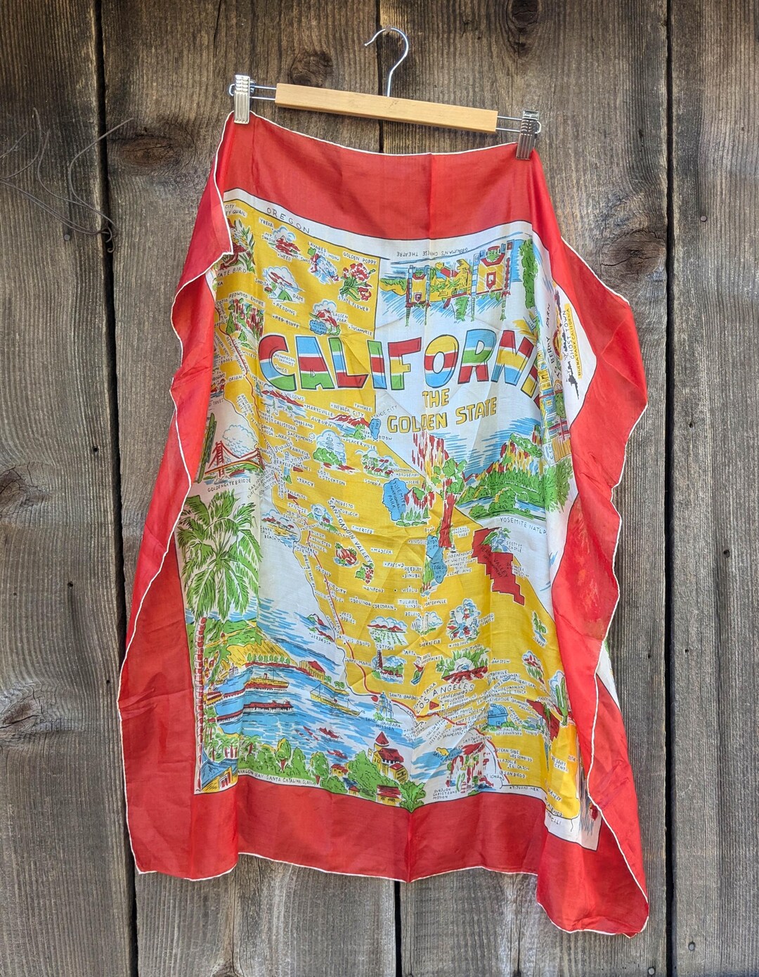 50s Vintage Silk California Map Scarf / Mid Century Rare Travel ...