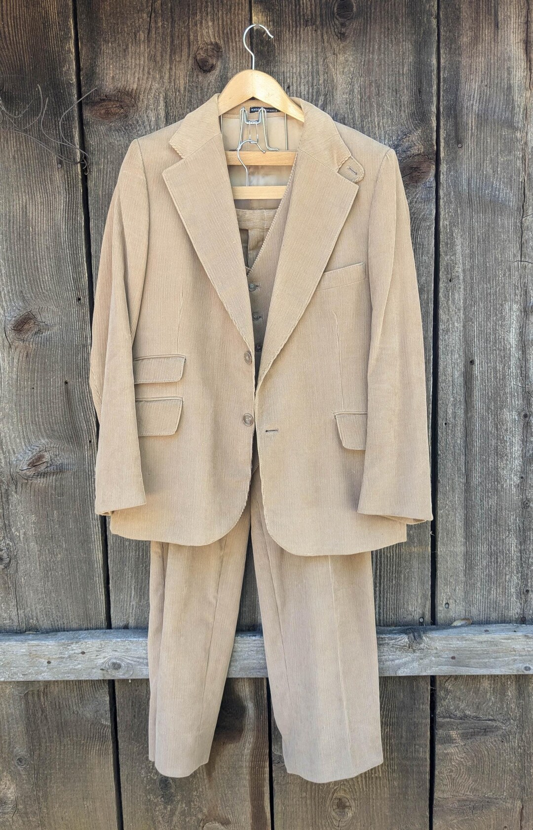 80s Vintage Sandy Brown Corduroy Suit M L / 3 Piece Suit Vest Blazer ...