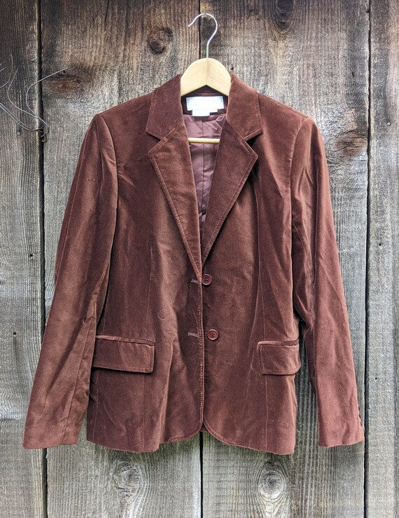 80s vintage velvet blazer suit coat / puce brown purp… - Gem