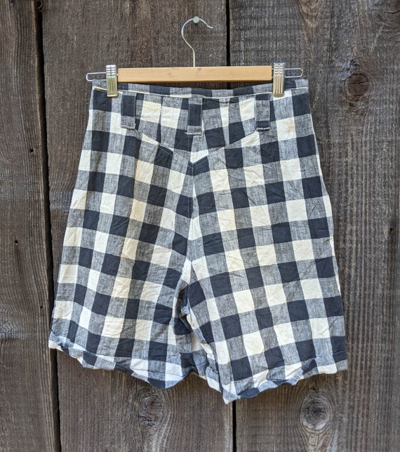 80s vintage checker shorts / black white beige cotton… - Gem
