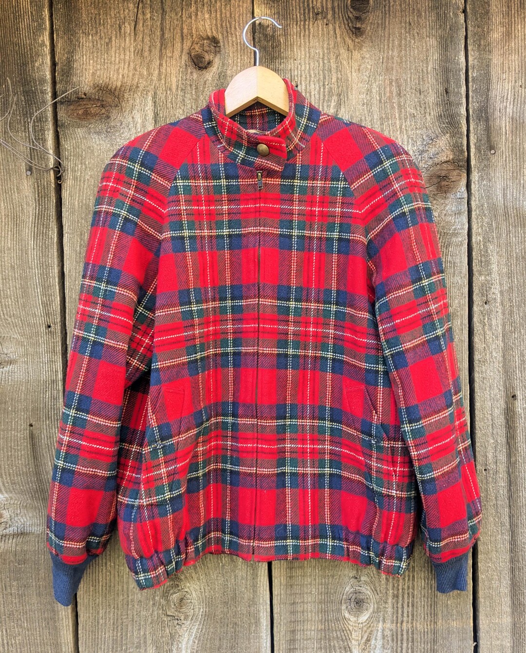90s Vintage Pendleton Bomber Jacket Red Plaid Wool / Preppy Collegiate ...