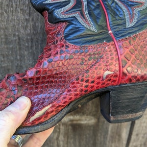 70s Vintage Leather Python Cowboy Boots 6 / Justin Black Red Snakeskin ...