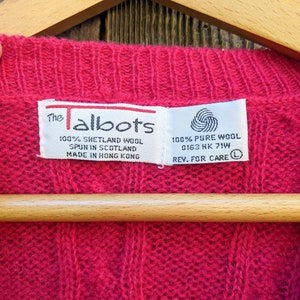90s Vintage Y2K Hot Pink Cable Knit Sweater / Shetland Wool V Neck Pullover Baggy Oversize ...
