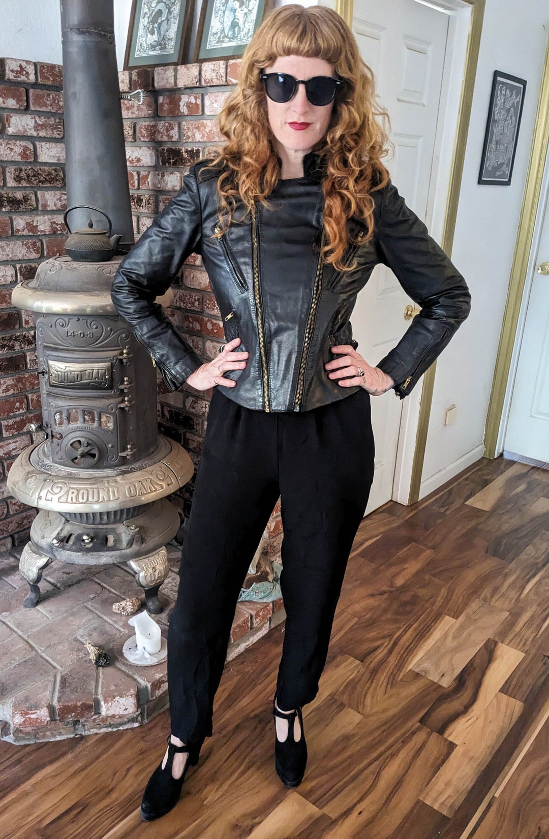 50s Vintage Black Leather Jacket / Motorcycle Moto Biker Jacket Zippers ...